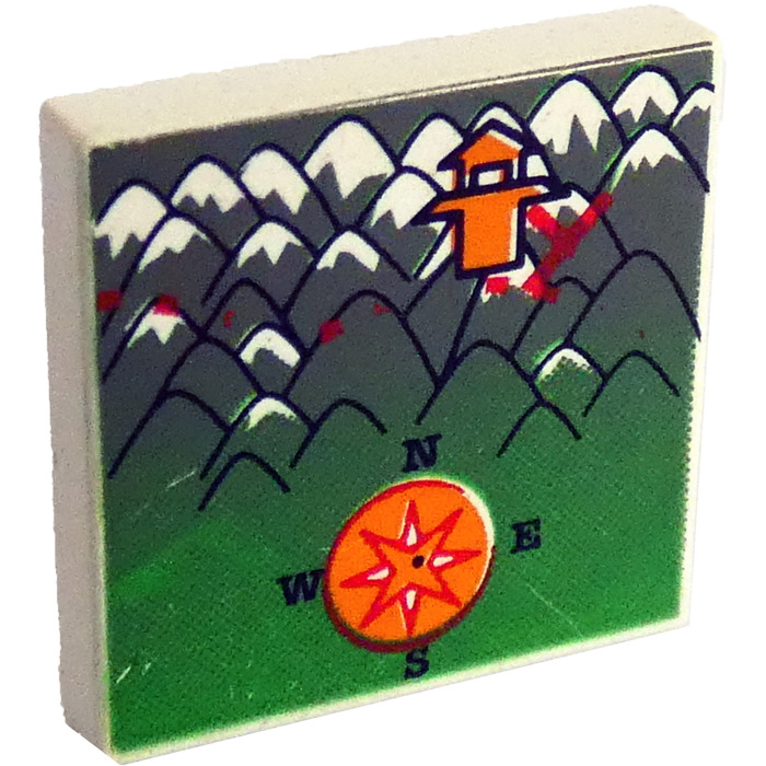 LEGO Tile 2 x 2 with Mount Everest Map and Compass with Groove (3068 / ...