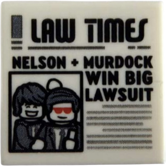 LEGO Tile 2 x 2 with Newspaper 'LAW TIMES' and 'NELSON + MURDOCK WIN ...