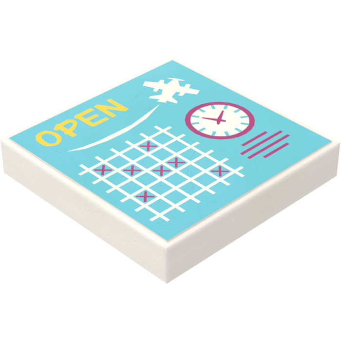 LEGO Tile 2 x 2 with 'OPEN' and Seaplane, Schedule Sticker with Groove ...