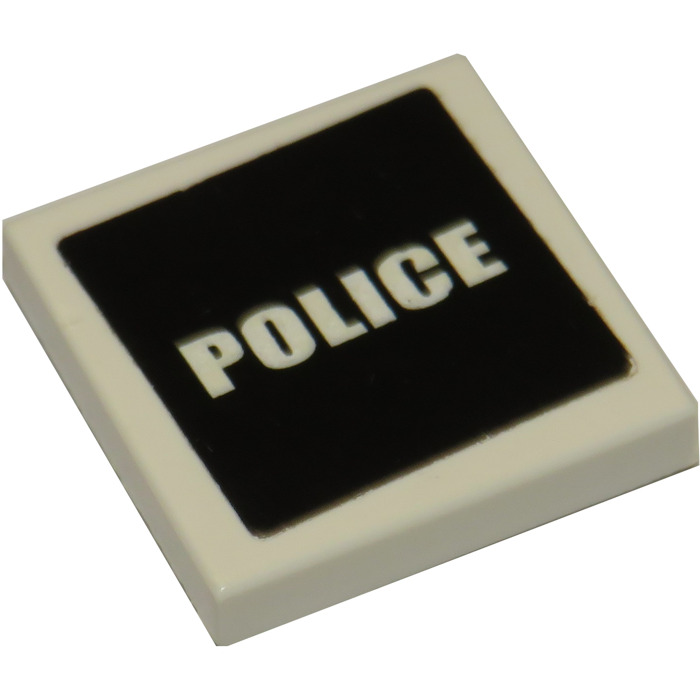 LEGO Tile 2 x 2 with 'POLICE', Black Background Sticker with Groove ...