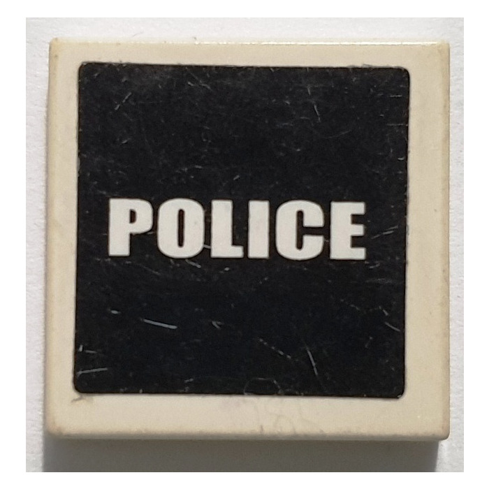 LEGO Tile 2 x 2 with 'POLICE', Black Background Sticker with Groove ...