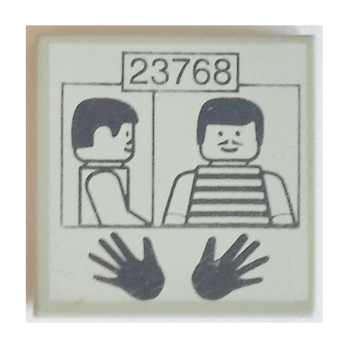 LEGO Tile 2 x 2 with Prisoner Mug Shot, Hand Prints and '23768' with ...