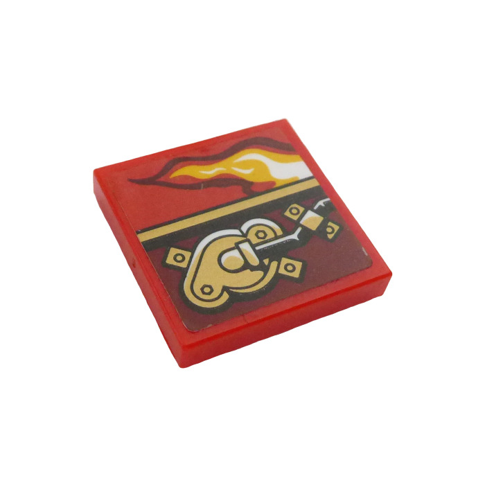 LEGO Tile 2 x 2 with Right Flame and Gold Mechanism Sticker with Groove ...