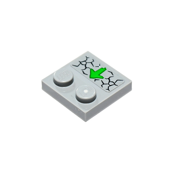 LEGO Tile 2 x 2 with Studs on Edge with Cracks and Green Arrow Pointing ...