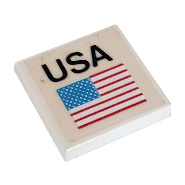 LEGO Tile 2 x 2 with 'USA' and US Flag Sticker with Groove (3068 ...