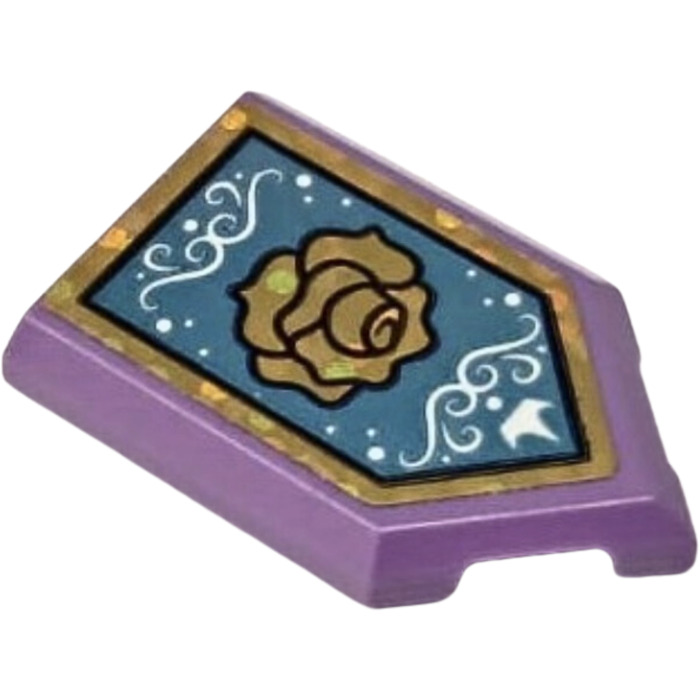 LEGO Tile 2 x 3 Pentagonal with Gold Holographic Frame and Rose Sticker ...