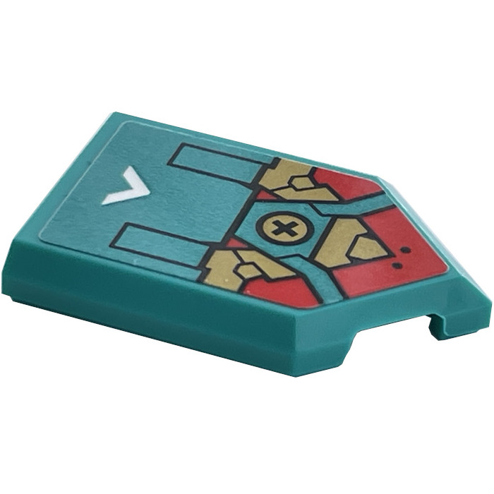 LEGO Tile 2 x 3 Pentagonal with Red and Gold Detail Sticker (22385 ...