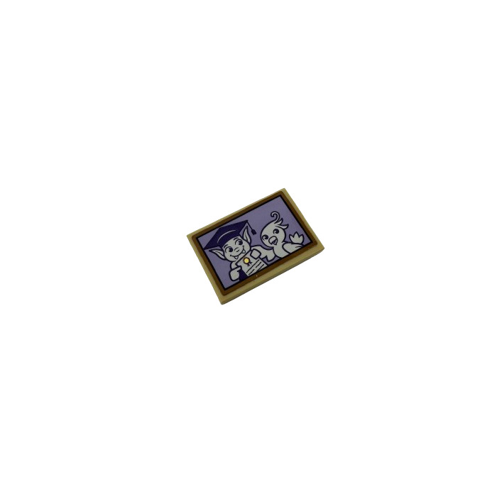 LEGO Tile 2 x 3 with Bird and Bat with Graduation Mortarboard Holding a ...