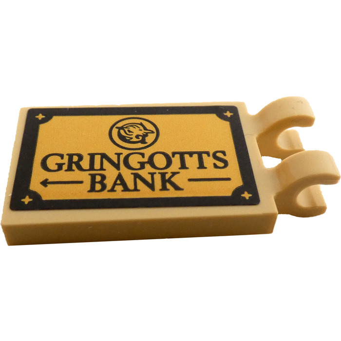 LEGO Tile 2 x 3 with Horizontal Clips with Black 'GRINGOTTS BANK ...