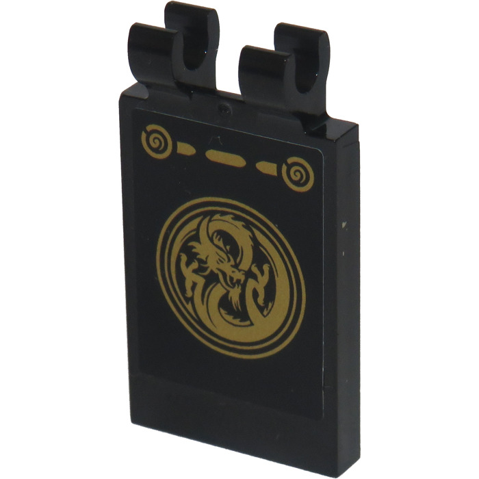 LEGO Tile 2 x 3 with Horizontal Clips with Gold Dragon Sticker (Thick ...