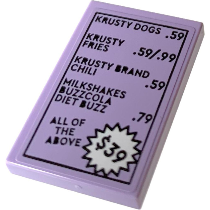 LEGO Tile 2 x 3 with Krusty Dogs Menue Sticker (26603) | Brick Owl ...
