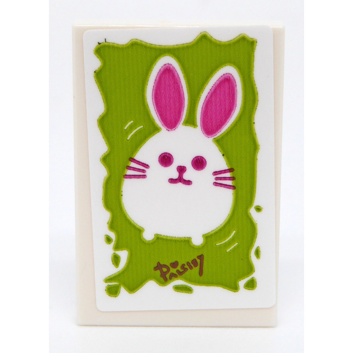 LEGO Tile 2 x 3 with Painting of Paisley of a White and Pink Rabbit ...