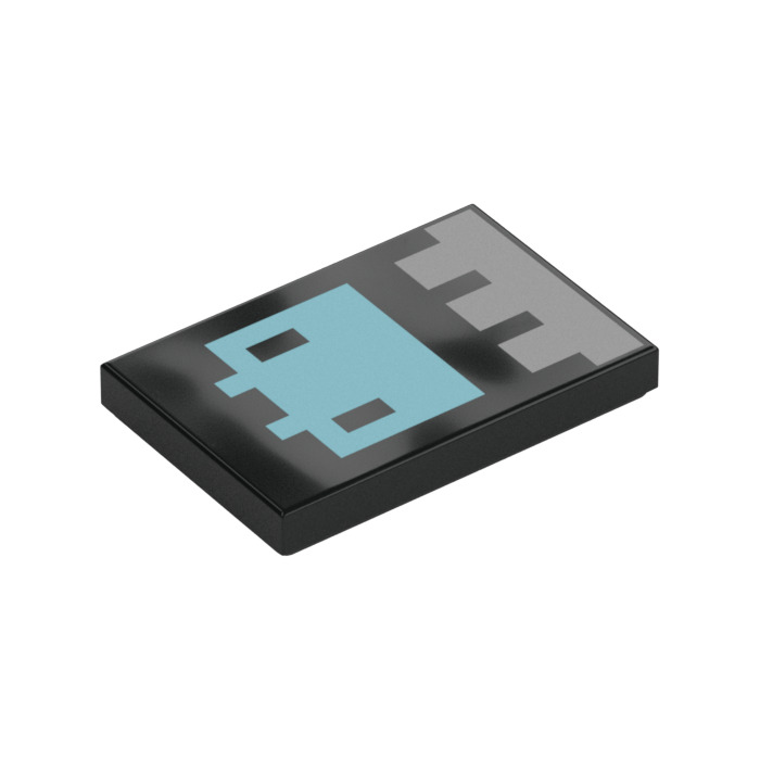 LEGO Tile 2 x 3 with Pixelated Banner with Metallic Blue Creature and ...