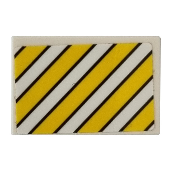LEGO Tile 2 x 3 with yellow / white diagonal stripes Sticker (26603 ...