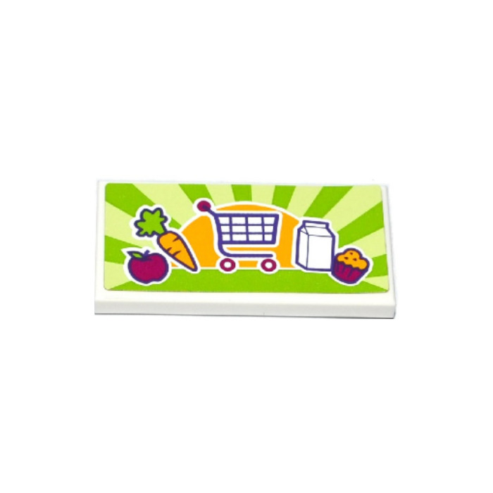 LEGO Tile 2 x 4 with Apple, Carrot, Shopping Cart / Trolley Sticker ...