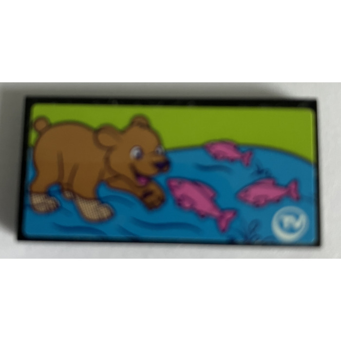 LEGO Tile 2 x 4 with Bear cub and dark pink fish Sticker (87079 ...