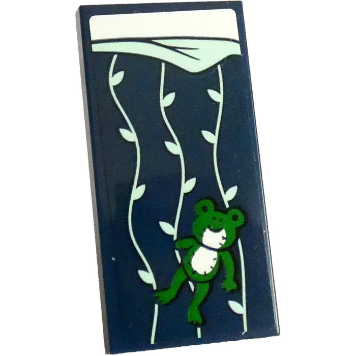 LEGO Tile 2 x 4 with Bedspread with Light Aqua Lines and Green Frog ...