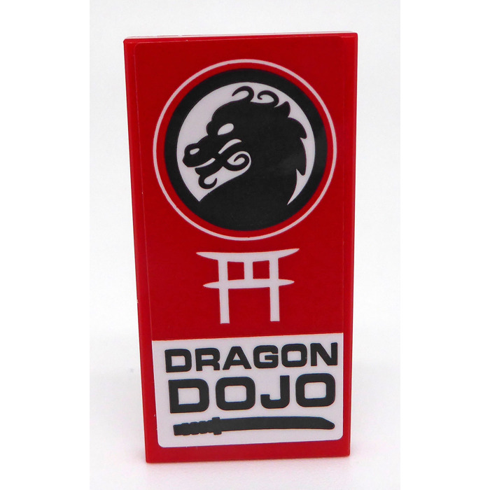 LEGO Tile 2 x 4 with Black Dragon Head, White Tori and 'DRAGON DOJO ...