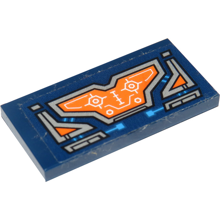 LEGO Tile 2 x 4 with Blue Circuitry and Silver and Orange Screen with ...