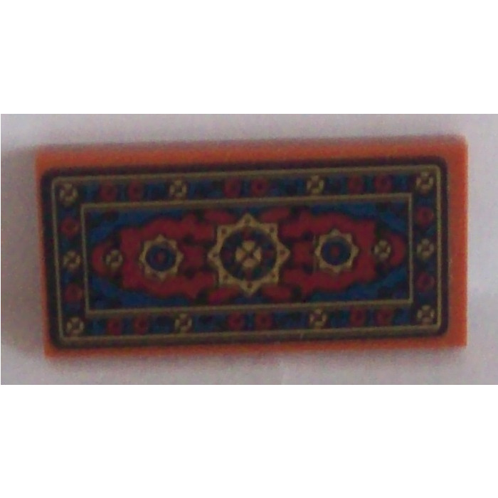 LEGO Tile 2 x 4 with Dark Blue, Black and Dark Red Oriental Rug Sticker ...