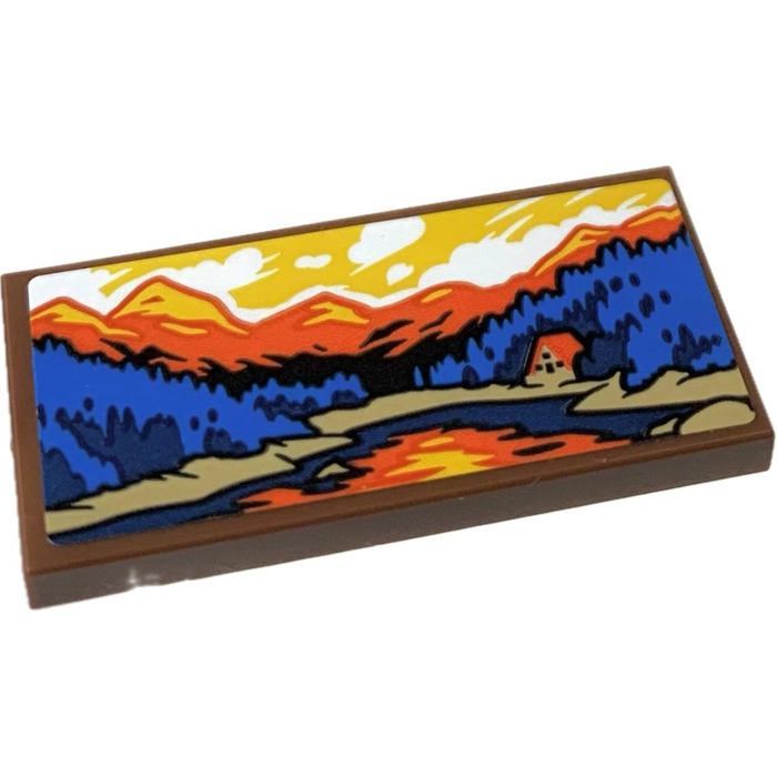 LEGO Tile 2 x 4 with Painting of River with Mountain View Sticker ...