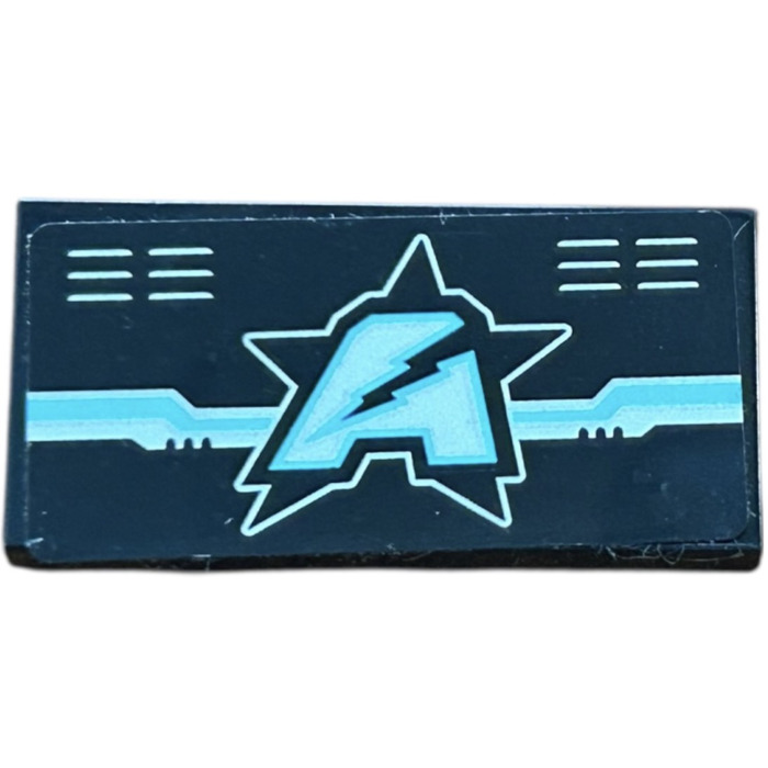 LEGO Tile 2 x 4 with Silver and Medium Azure Circuitry, Vents and Ultra ...