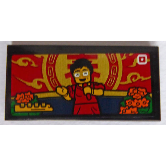 LEGO Tile 2 x 4 with Singer, Flowers, Gold and Red Background ...