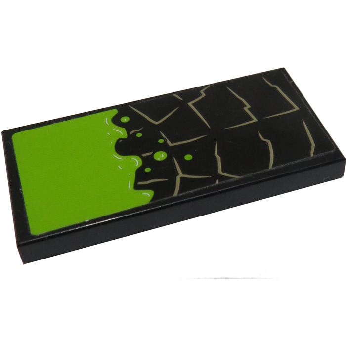 LEGO Tile 2 x 4 with Stone Outline and Lime Bubbling Slime Sticker ...