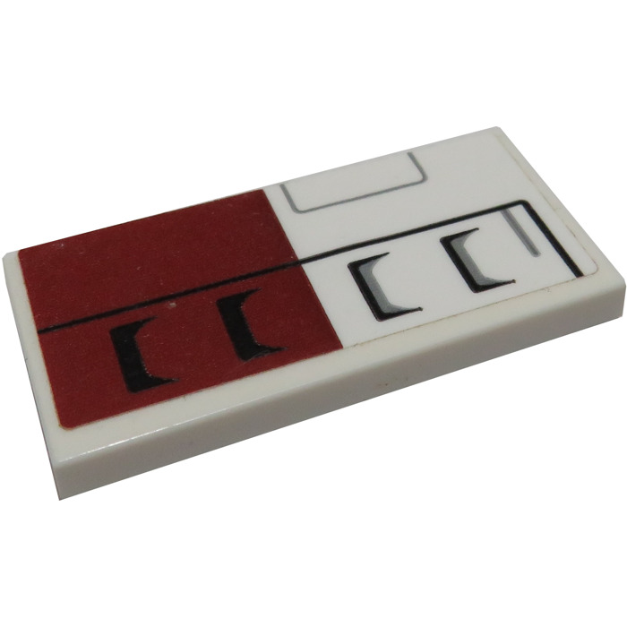 LEGO Tile 2 x 4 with Vents and Dark Red and White Square (left) Sticker ...