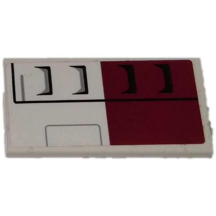 LEGO Tile 2 x 4 with Vents and Dark Red and White Square (left) Sticker ...