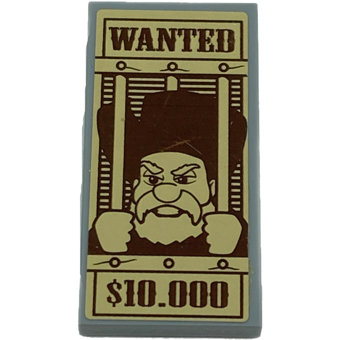 LEGO Tile 2 x 4 with WANTED, Bearded Man Behind Bars, $10.000 Sticker ...