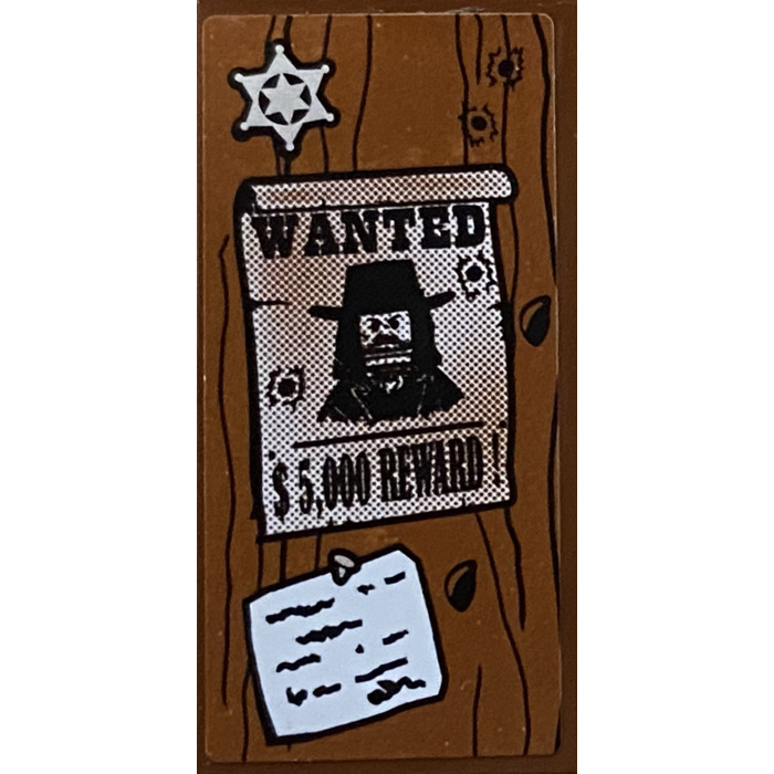 LEGO Tile 2 x 4 with Wood Grain, Sheriff Badge, and 'WANTED $5,000 ...