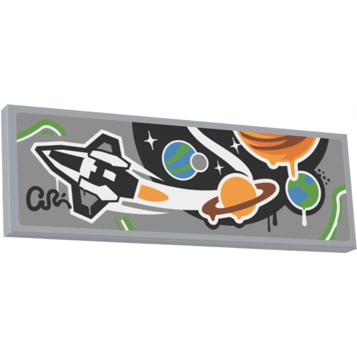 LEGO Tile 2 x 6 with Spacecraft and Planets Graffiti Sticker (69729 ...