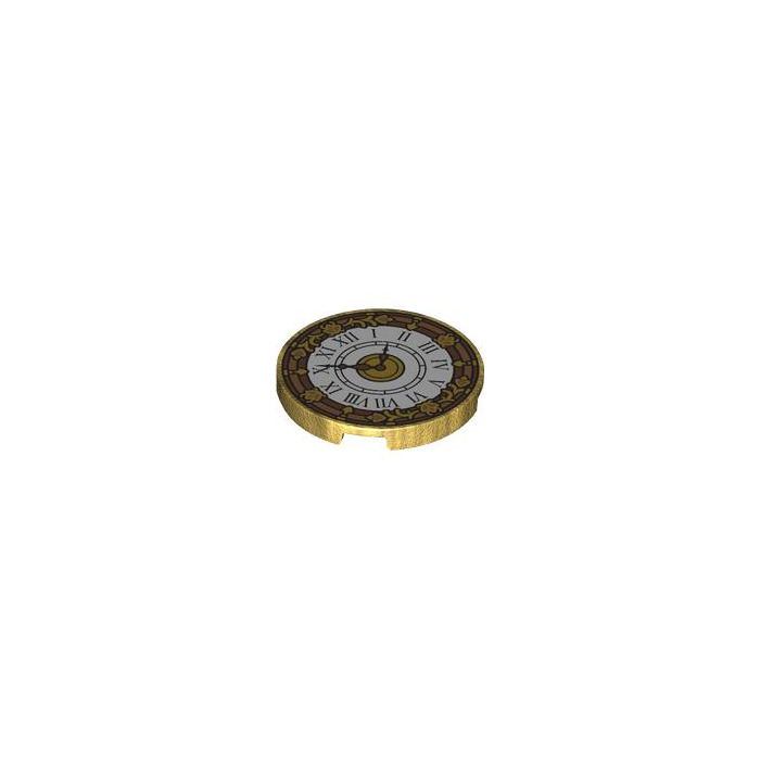 LEGO Tile 3 x 3 Round with Clock Face with Gold Decorations (67095 / ...