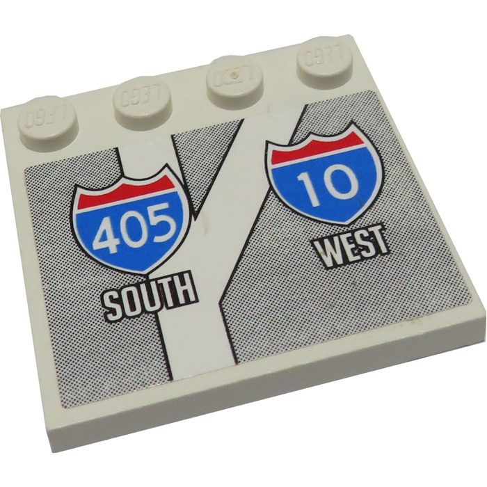 LEGO Tile 4 x 4 with Studs on Edge with '405 SOUTH' and '10 WEST' Road ...