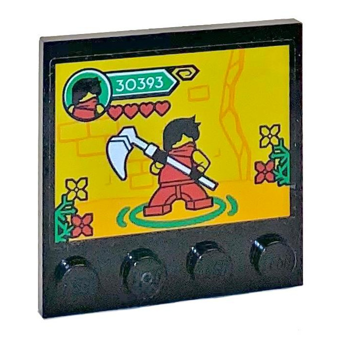 LEGO Tile 4 x 4 with Studs on Edge with Screen with fighting Ninja ...