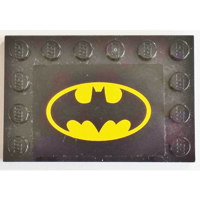 LEGO Tile 4 x 6 with Studs on 3 Edges with Batman Logo on Black ...