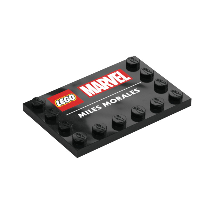 LEGO Tile 4 x 6 with Studs on 3 Edges with ‘LEGO MARVEL’ and ‘MILES ...