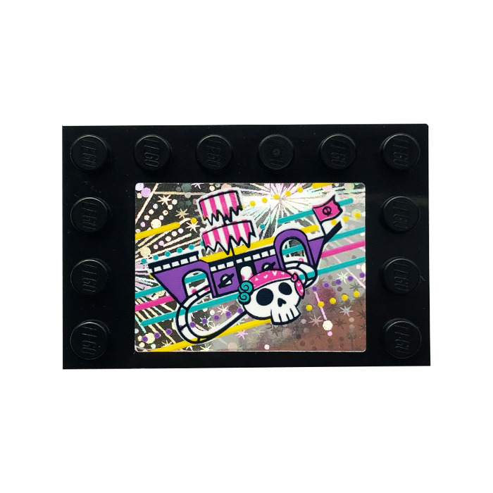 LEGO Tile 4 x 6 with Studs on 3 Edges with Skull, Ship Sticker (6180 ...