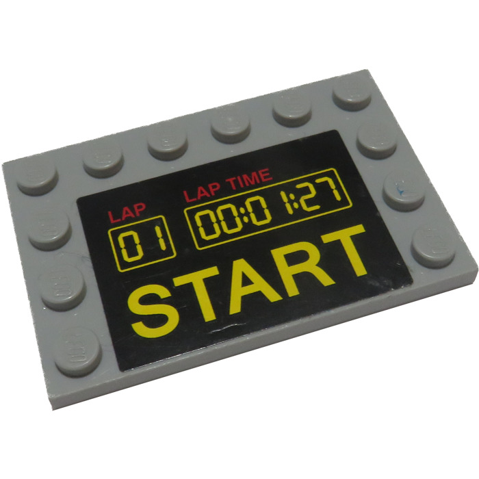 LEGO Tile 4 x 6 with Studs on 3 Edges with 'START' and Lap Timer ...