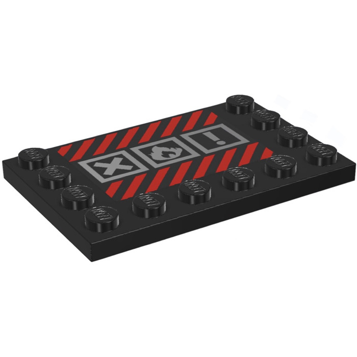 LEGO Tile 4 x 6 with Studs on 3 Edges with Warning Symbols and Diagonal ...