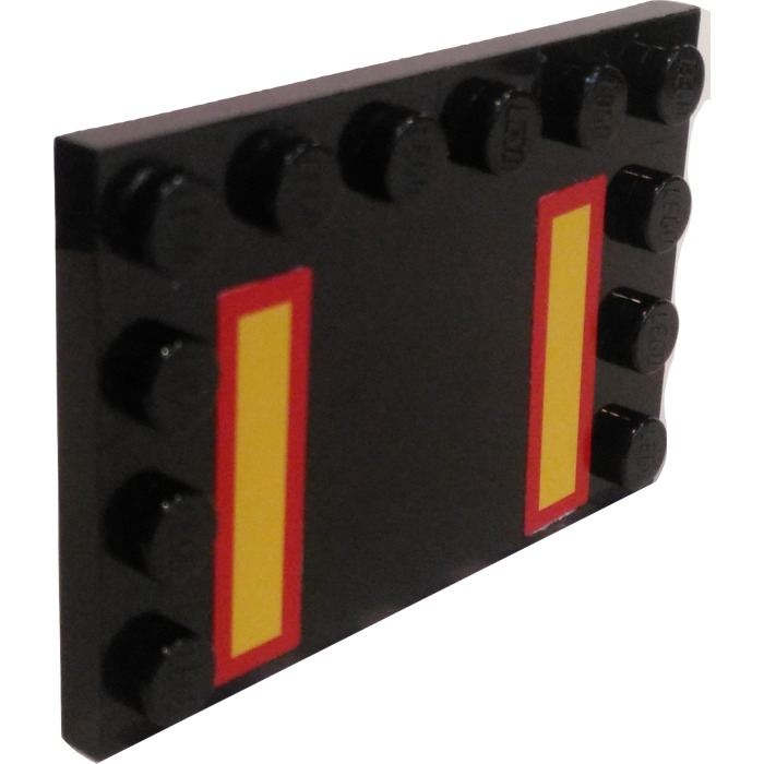 LEGO Tile 4 x 6 with Studs on 3 Edges with Yellow Stripes with Red ...