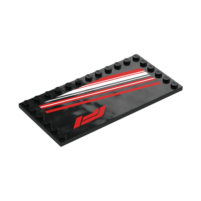 LEGO Tile 6 x 12 with Studs on 3 Edges with Diagonal Red and White ...