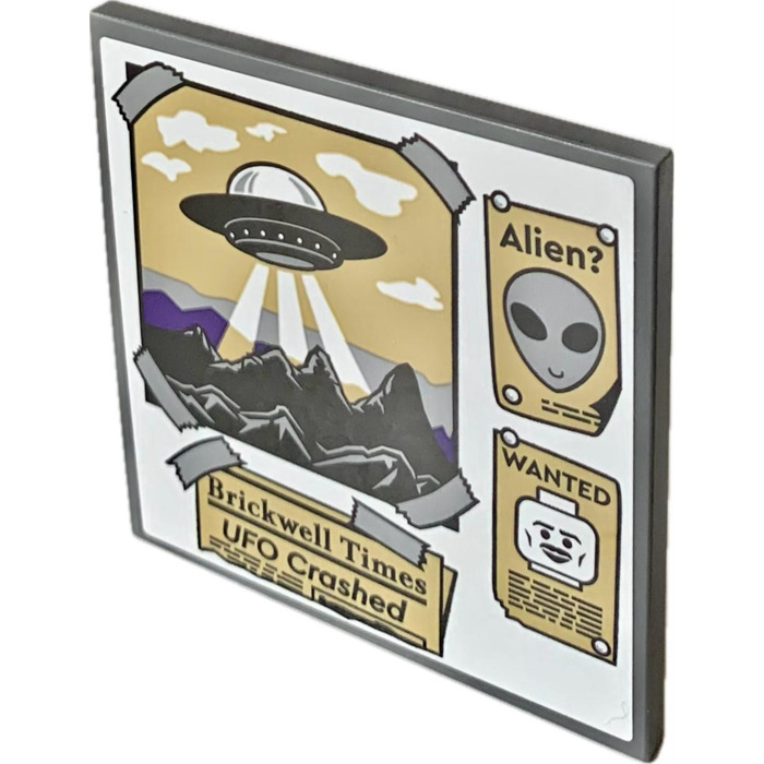 LEGO Tile 6 x 6 with Pin Board with Ufo, Alien, Wanted & Brickewell ...