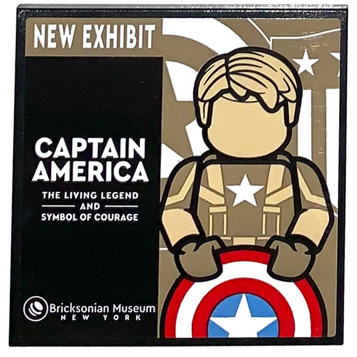 LEGO Tile 6 x 6 with Poster with ‘NEW EXHIBIT’ and ‘CAPTAIN AMERICA ...