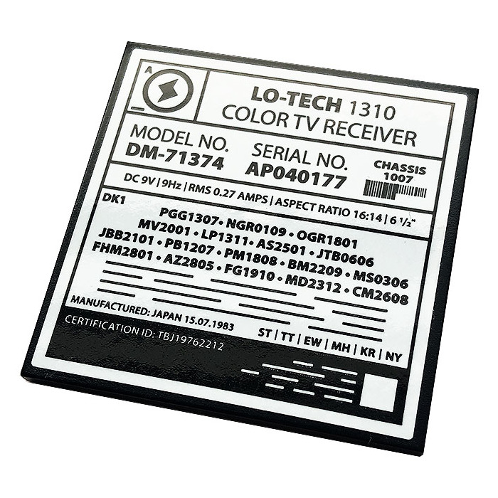 LEGO Tile 6 x 6 with Television Serial Model Number Panel Sticker with ...