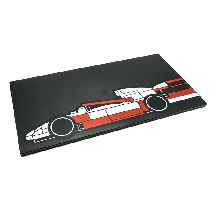 LEGO Tile 8 x 16 with Red and White F1 Racing Car Driving Left with ...