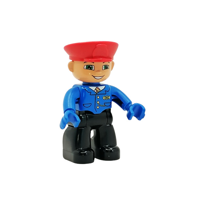 LEGO Train Conductor with Blue Jacket and Black Legs with Open Mouth ...