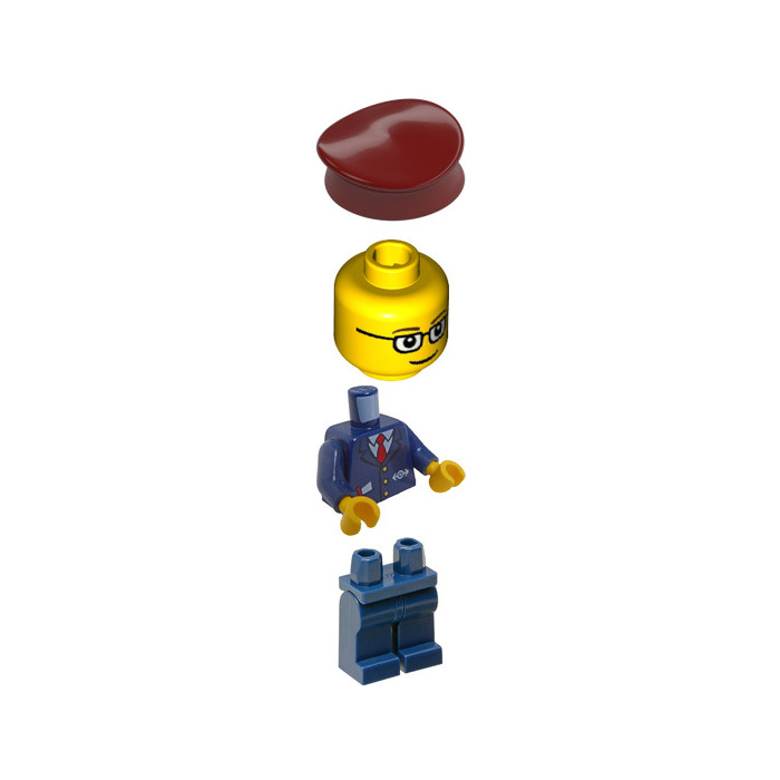 LEGO Train Conductor avec Dark Bleu Tenue, Rouge Foncé Chapeau et ...