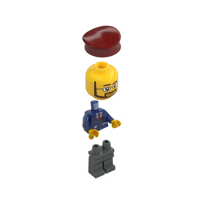 LEGO Train Conductor with Dark Red Hat and Round Glasses Minifigure ...